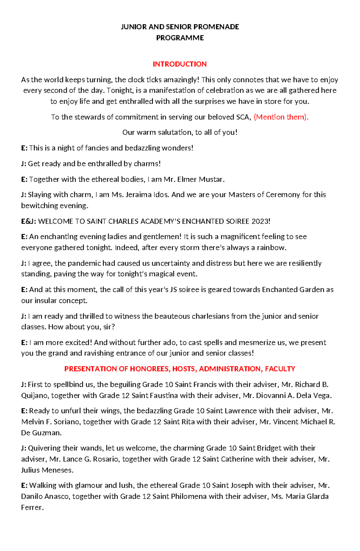 JS-PROM-2023 - Script for Saint Charles Academy Enchanted Soiree - Studocu