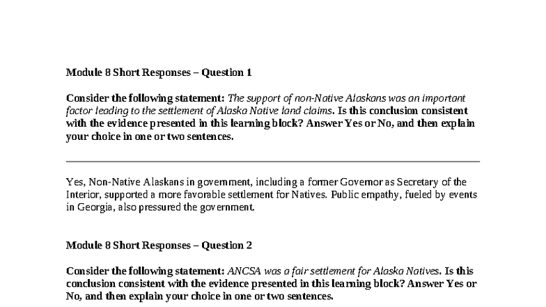 HIS 200 Module 8 Short Responses: Key Insights & Reflections - Studocu