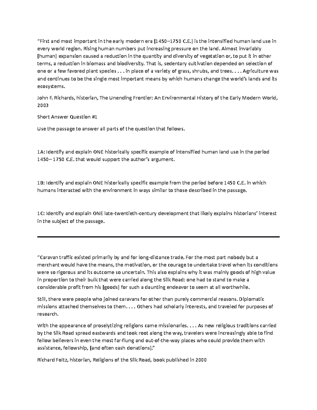 SAQ Practice Exam - “First and most important in the early modern era ...