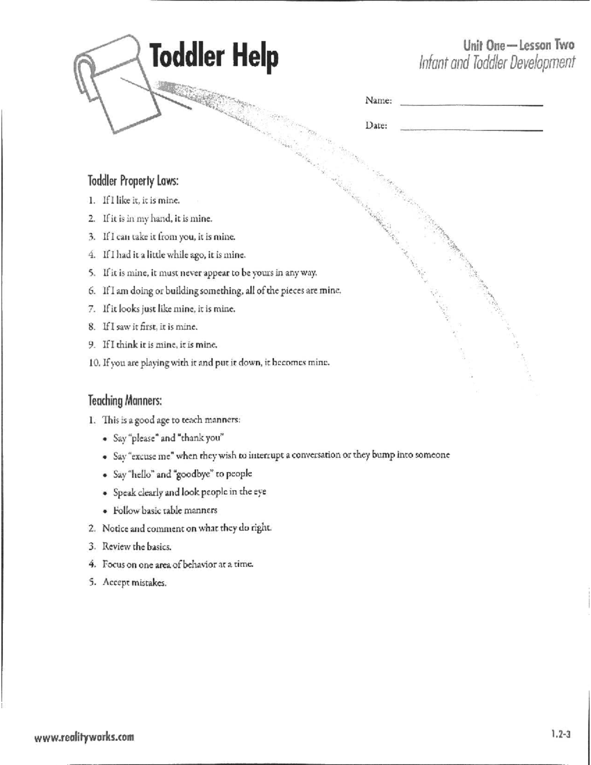 Toddler Help Unit 1: Lesson 2 - Development & Manners Guide - Studocu