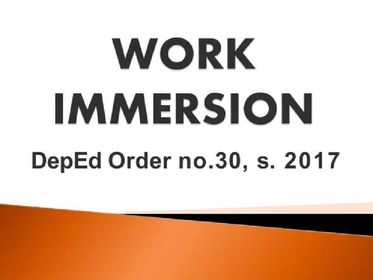 WORK IMMERSION Lecture Guide - DepEd Order No. 30, S. 2017 - Studocu