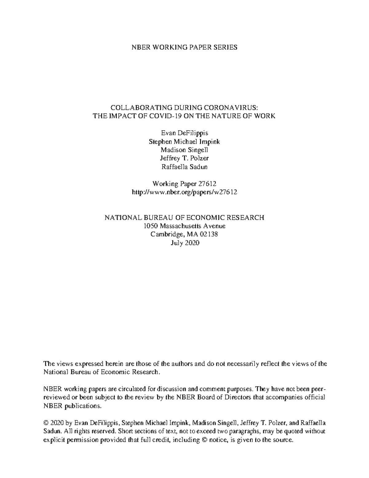 NBER Working Paper 27612: COVID-19's Impact on Digital Work Patterns ...