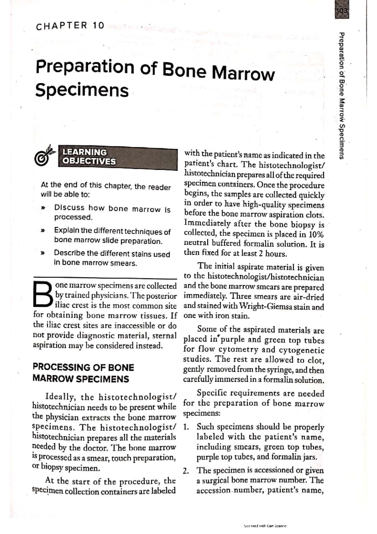 103 HISTOPATHOLOGY CHAPTER 10: Bone Marrow Specimen Preparation Notes ...