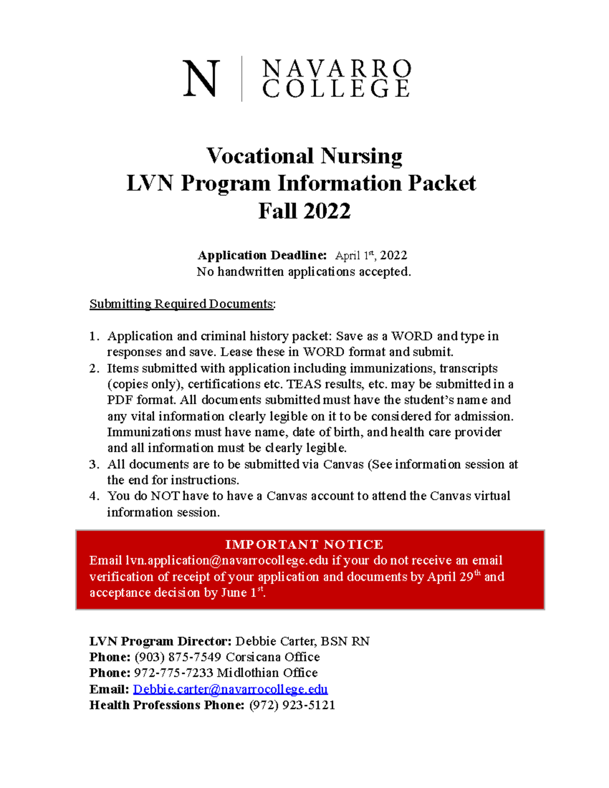 LVN Program Information Packet - Fall 2022 Guidelines and Details - Studocu