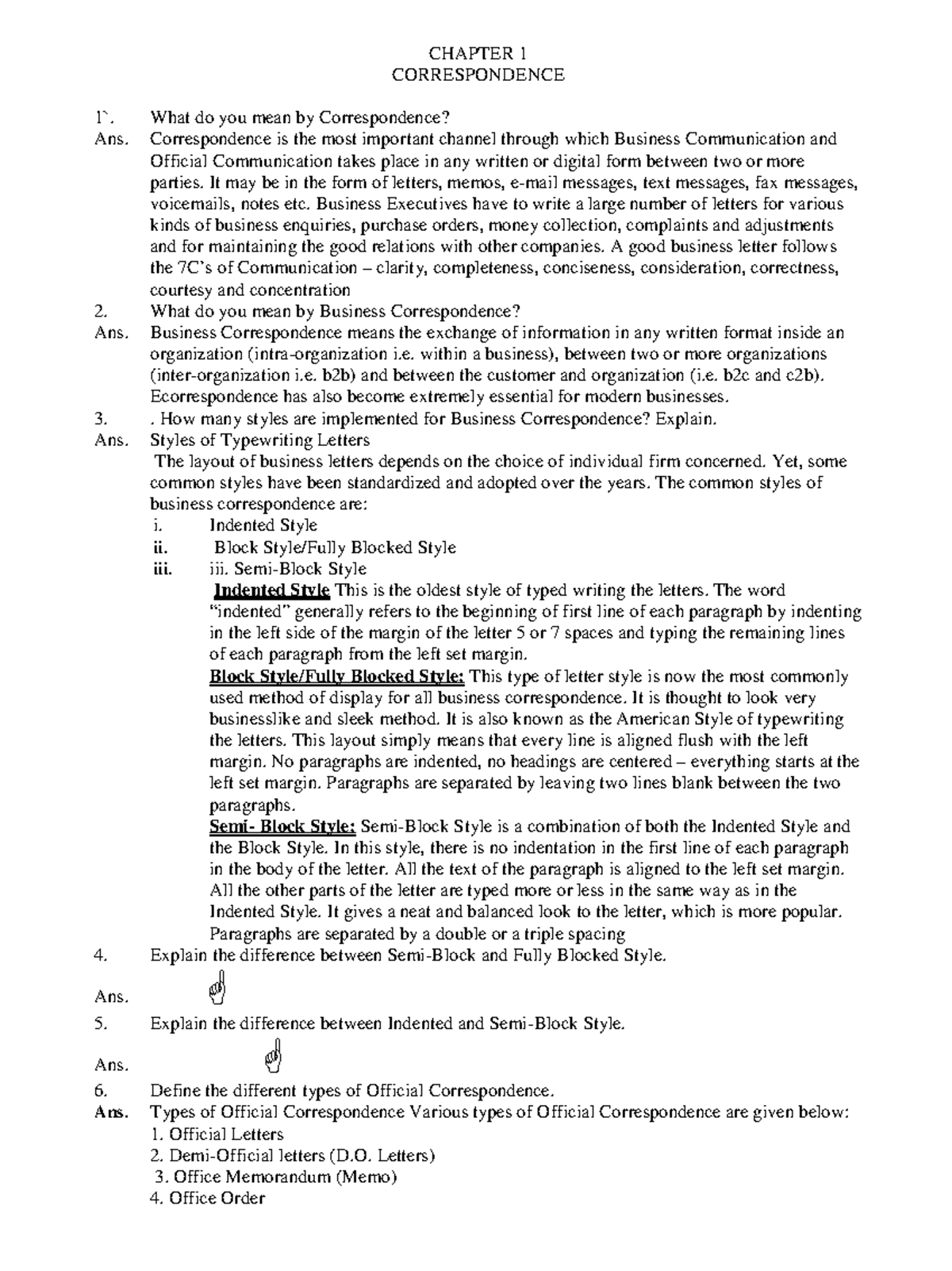 Question Answar 2022-23 - CHAPTER 1 CORRESPONDENCE 1`. What do you mean ...