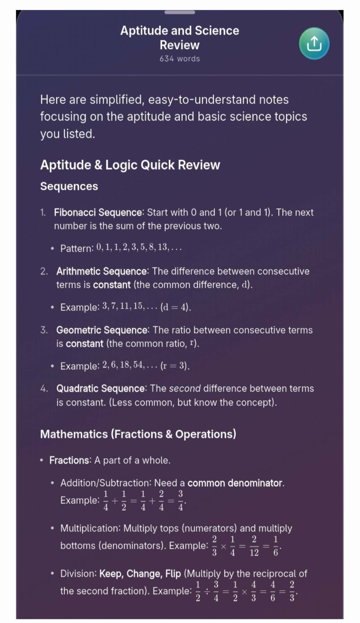 Aptitude and Science Review Notes for Exam 634 Words - Studocu