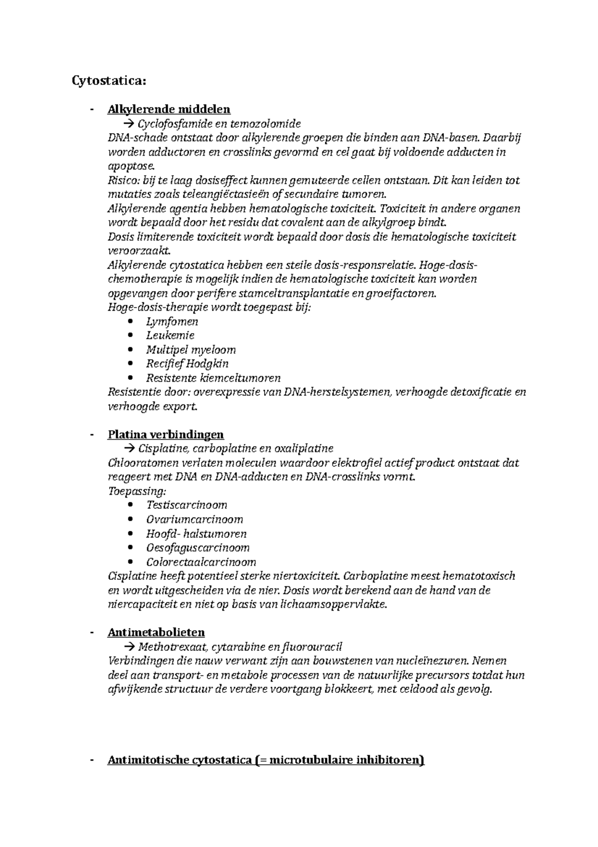 Overzicht van Alkylerende en Andere Cytostatica (Cursuscode) - Studeersnel