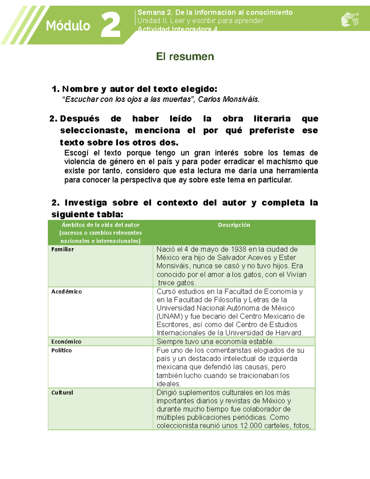 Análisis del Texto “Escuchar con los ojos a las muertas” - Actividad Integradora 4 - Studocu