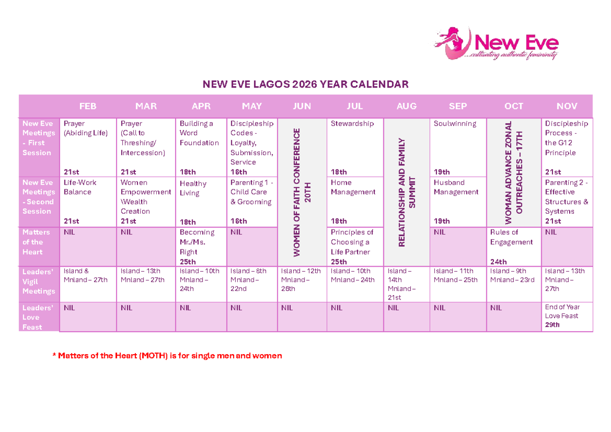 NEW EVE Lagos 2026 Year Calendar: Events & Activities Schedule - Studocu