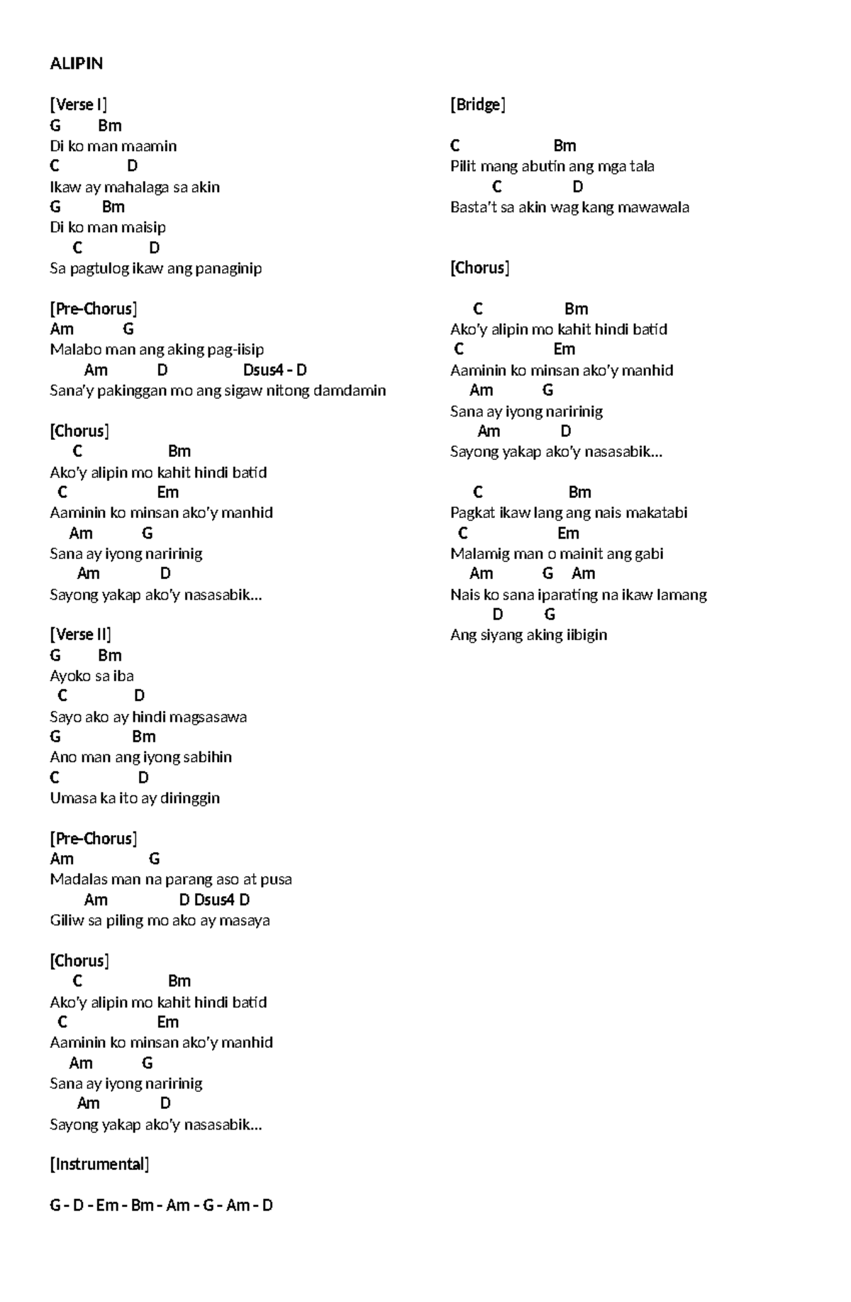 Alipin - Song Lyrics Analysis and Interpretation - Studocu