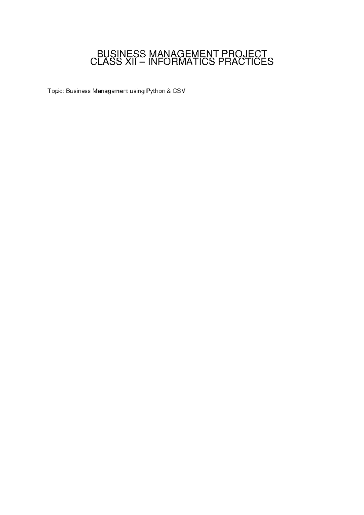 Business Management Project Class XII IP: Python CSV Analysis - Studocu
