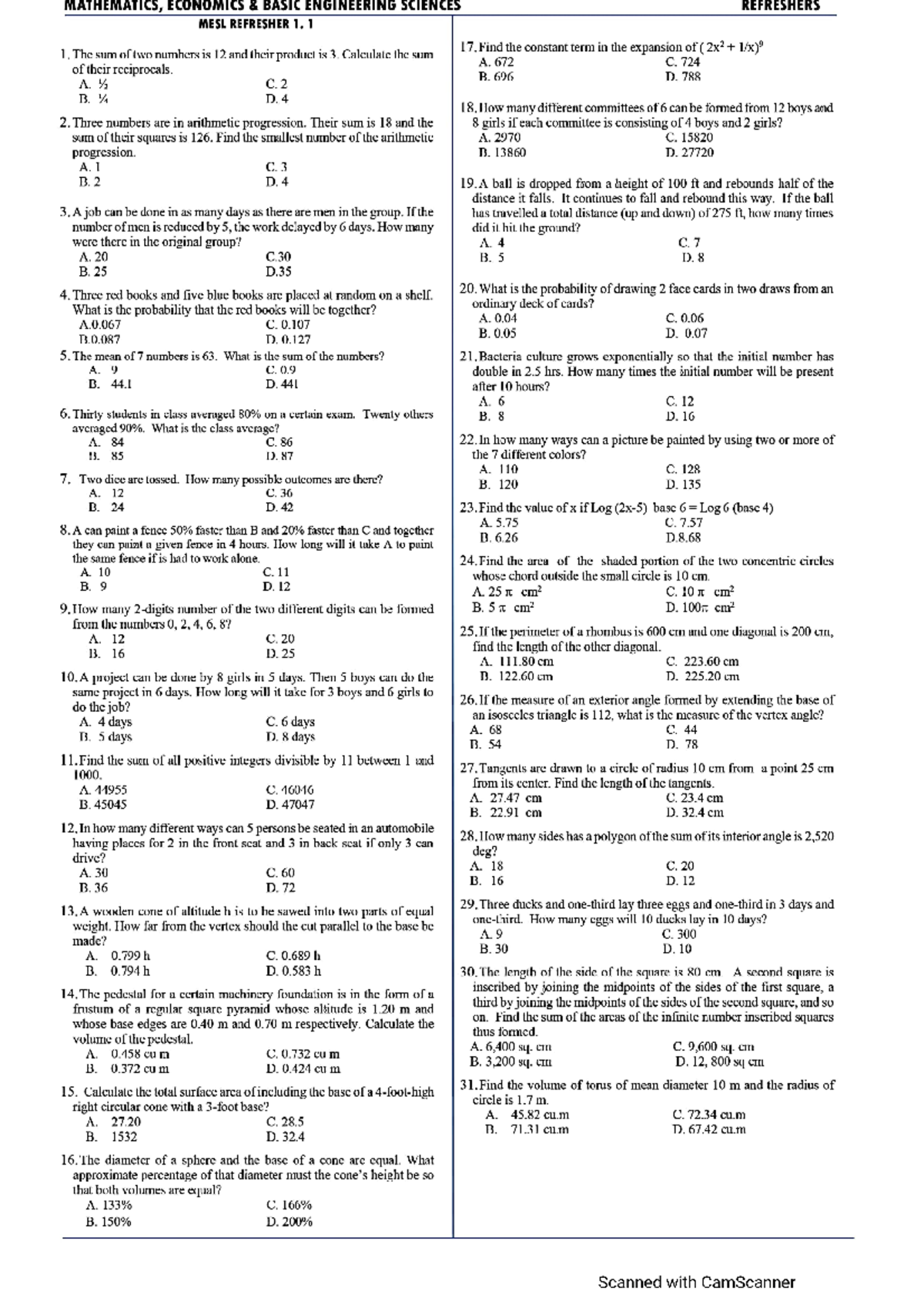 Ilide - fadasdasda - MATHEMATICS, ECONOMICS BASIC ENGINEERING SCIENCES MESL REFRESHER 1. 1 17 ...