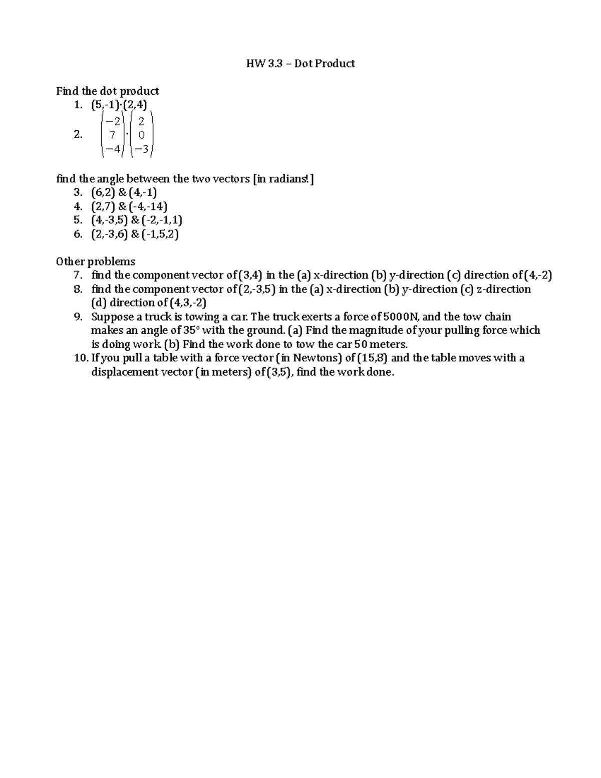 HW 3.3 – Solutions to Dot Product & Vector Problems - Studocu