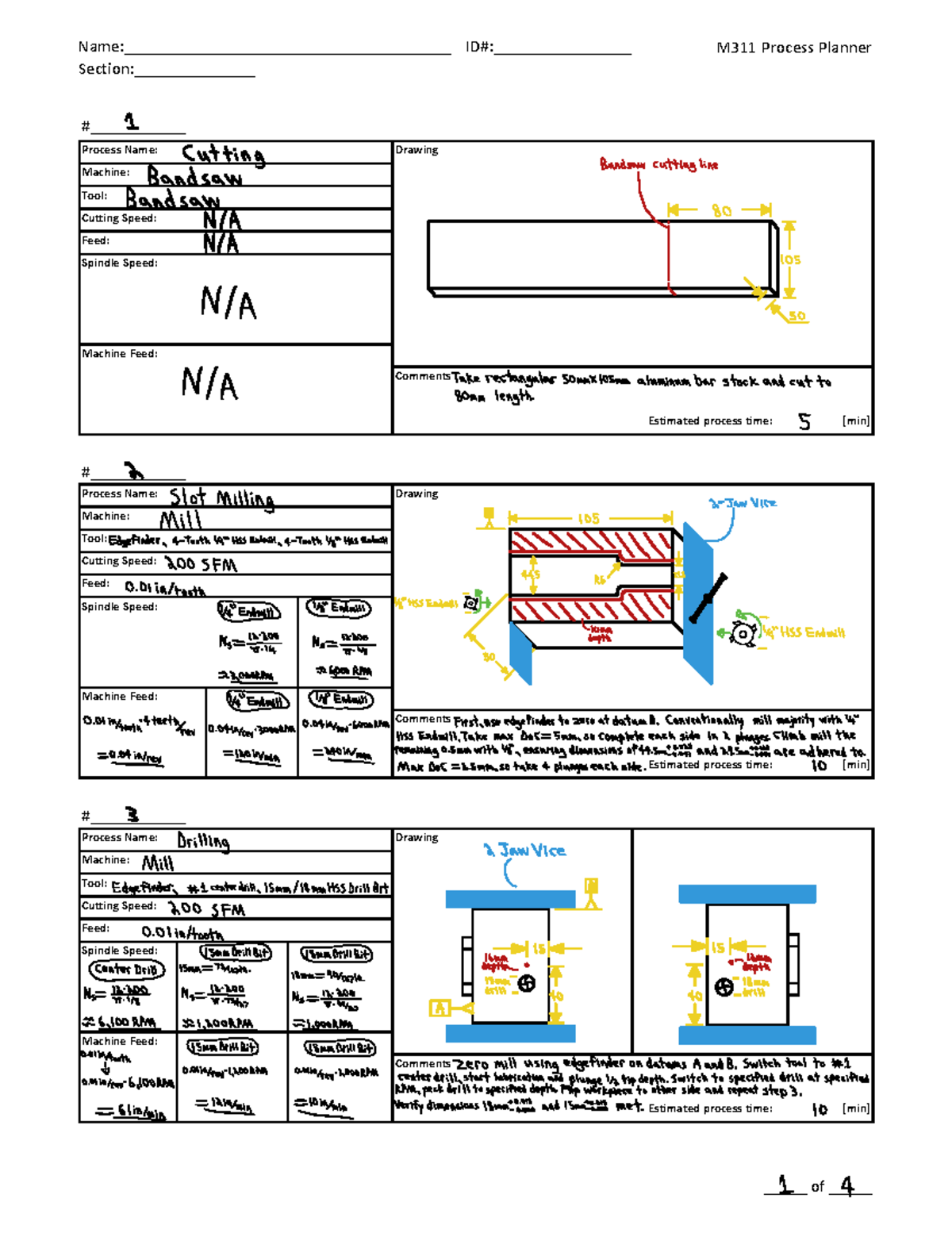 MIAE 312 Process Planner: Machine Operations and Estimated Times - Studocu