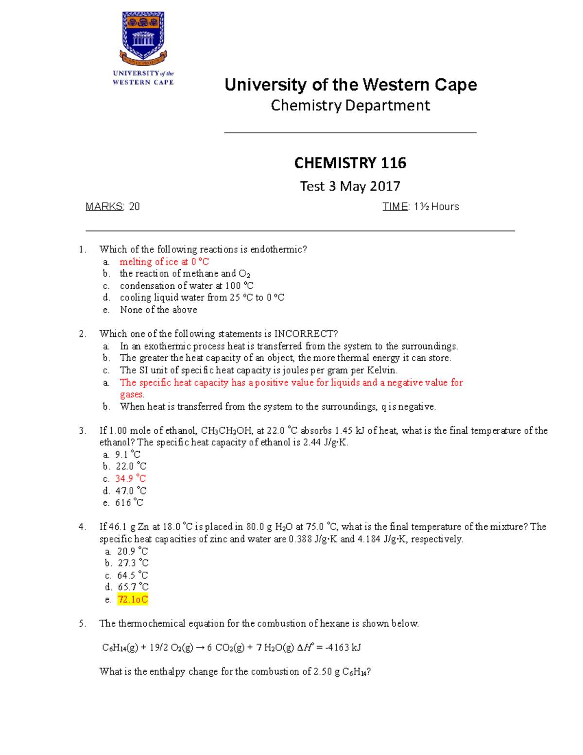 TEST 3 2017 - Test 3 for chemistry - University of the Western Cape ...