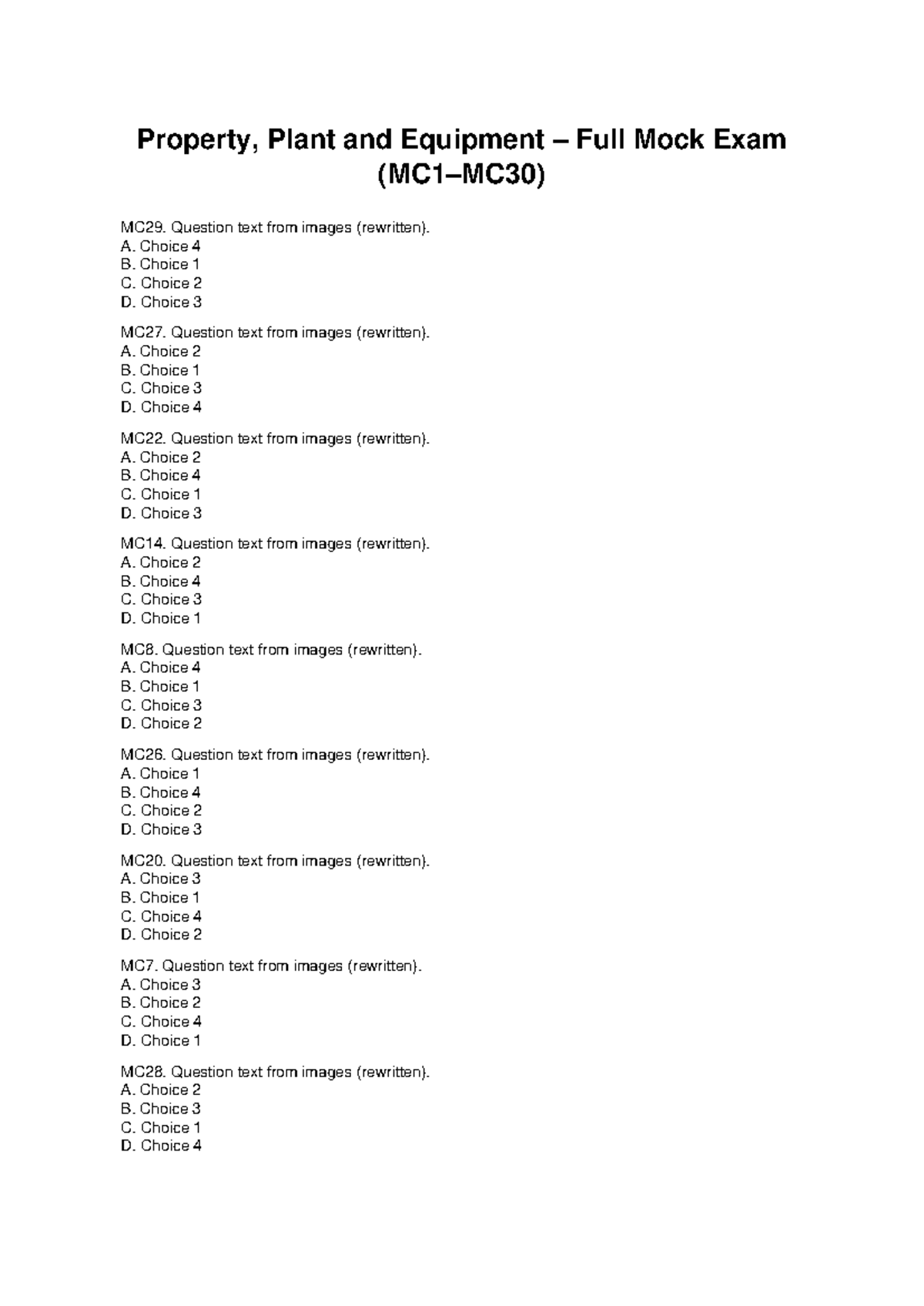 Property, Plant and Equipment Full Mock Exam MC1-MC30 - Studocu
