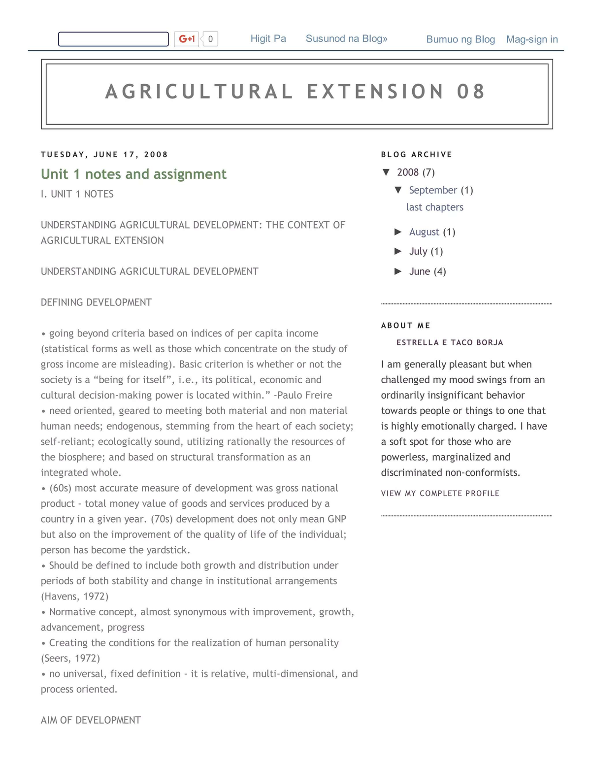 BFB48255 Agricultural Extension Development Notes and Assignment 2008 ...