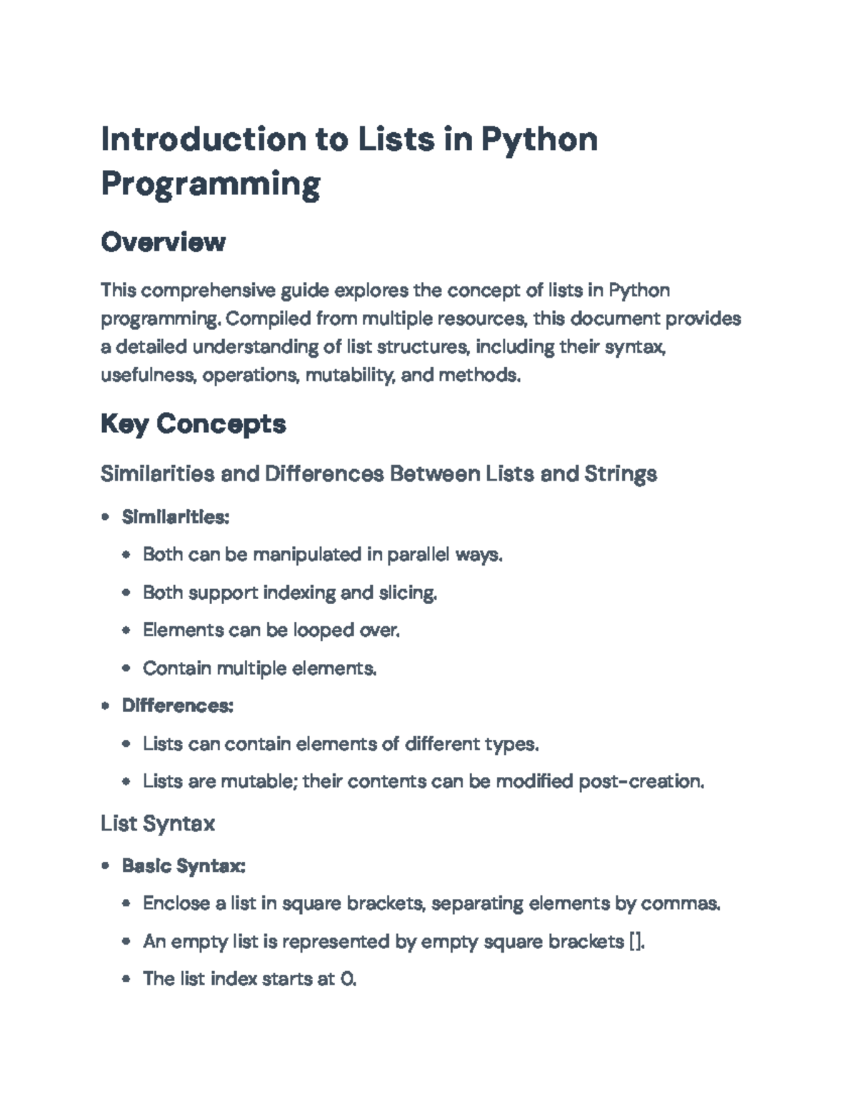 Python Lists (CS101): Syntax, Operations, and Methods Overview Guide - Studocu