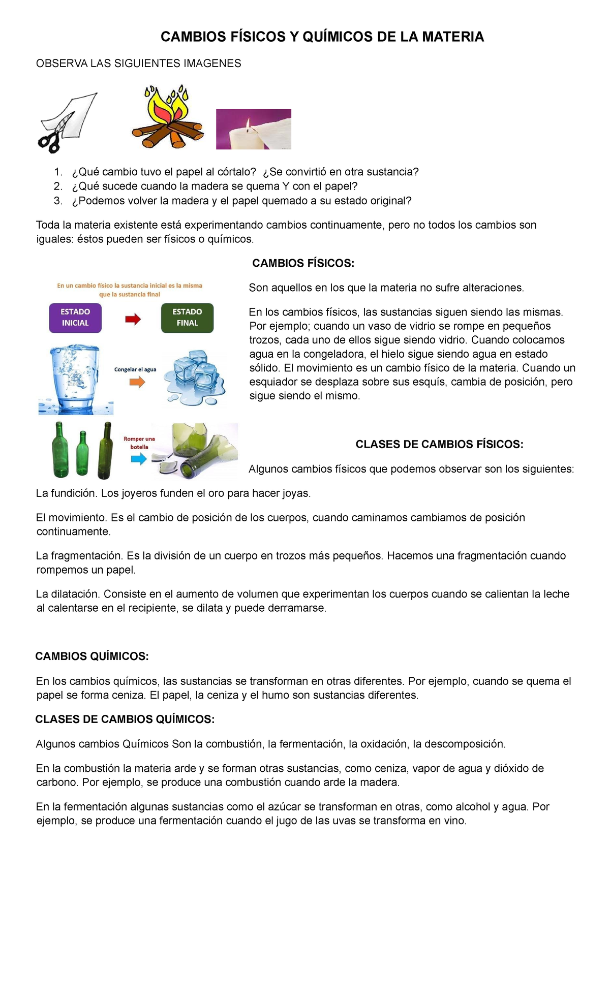 CAMBIO FÍSICO Y QUÍMICO DE LA MATERIA: CLASES Y EJEMPLOS - Studocu