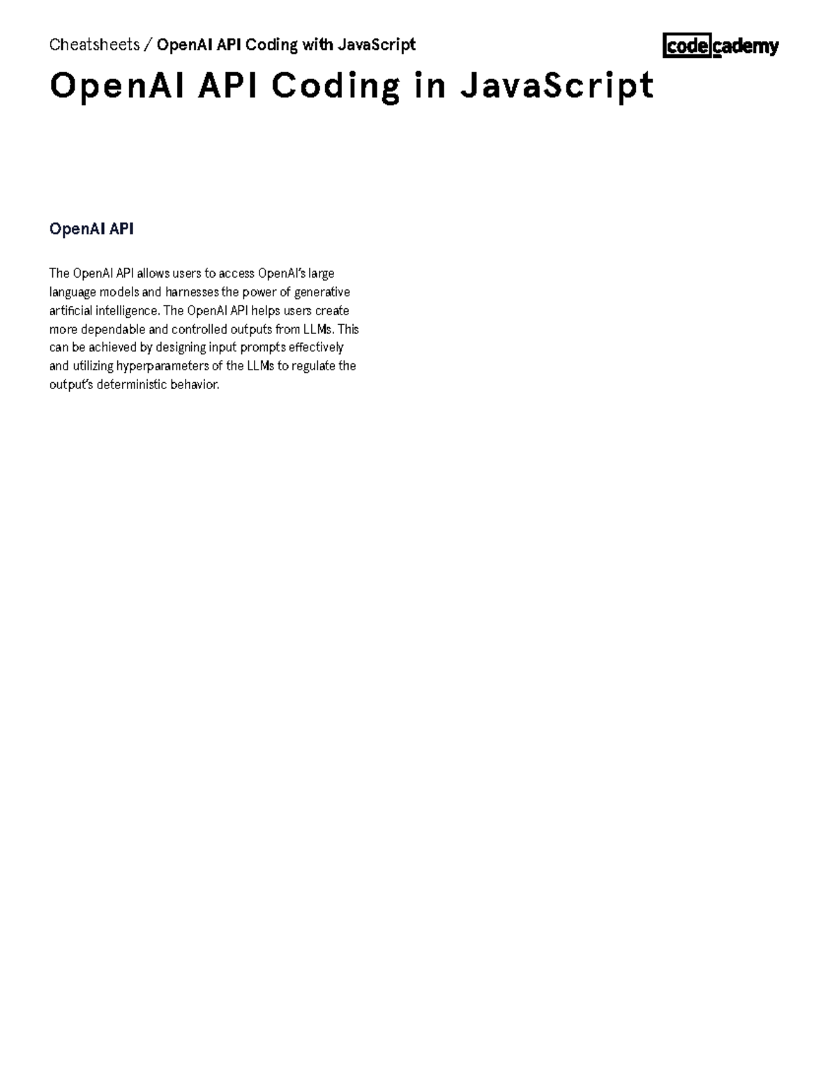 OpenAI API Coding Cheatsheet: Effective Prompt Engineering in JS - Studocu