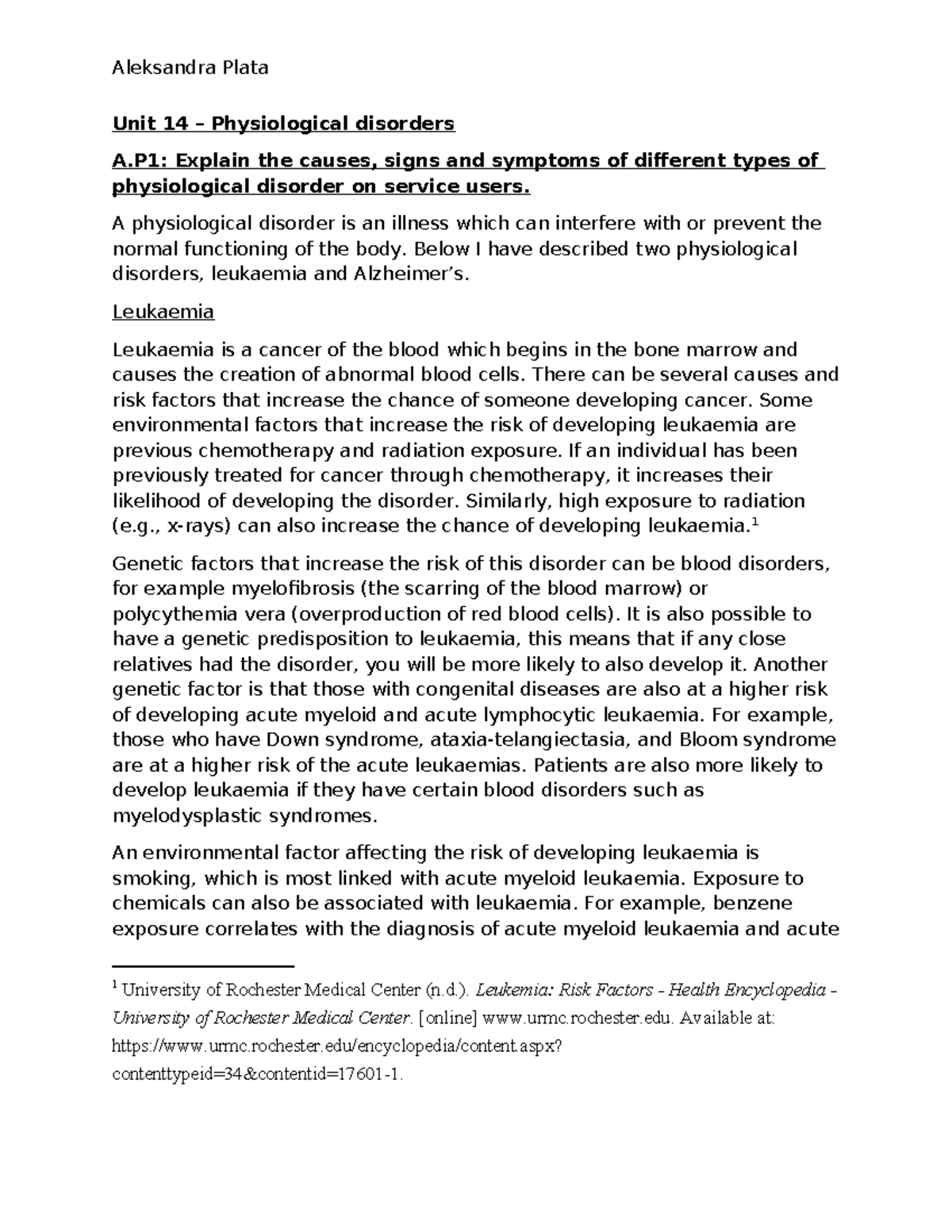 Unit 14 Coursework: Causes, Symptoms & Treatments of Physiological ...