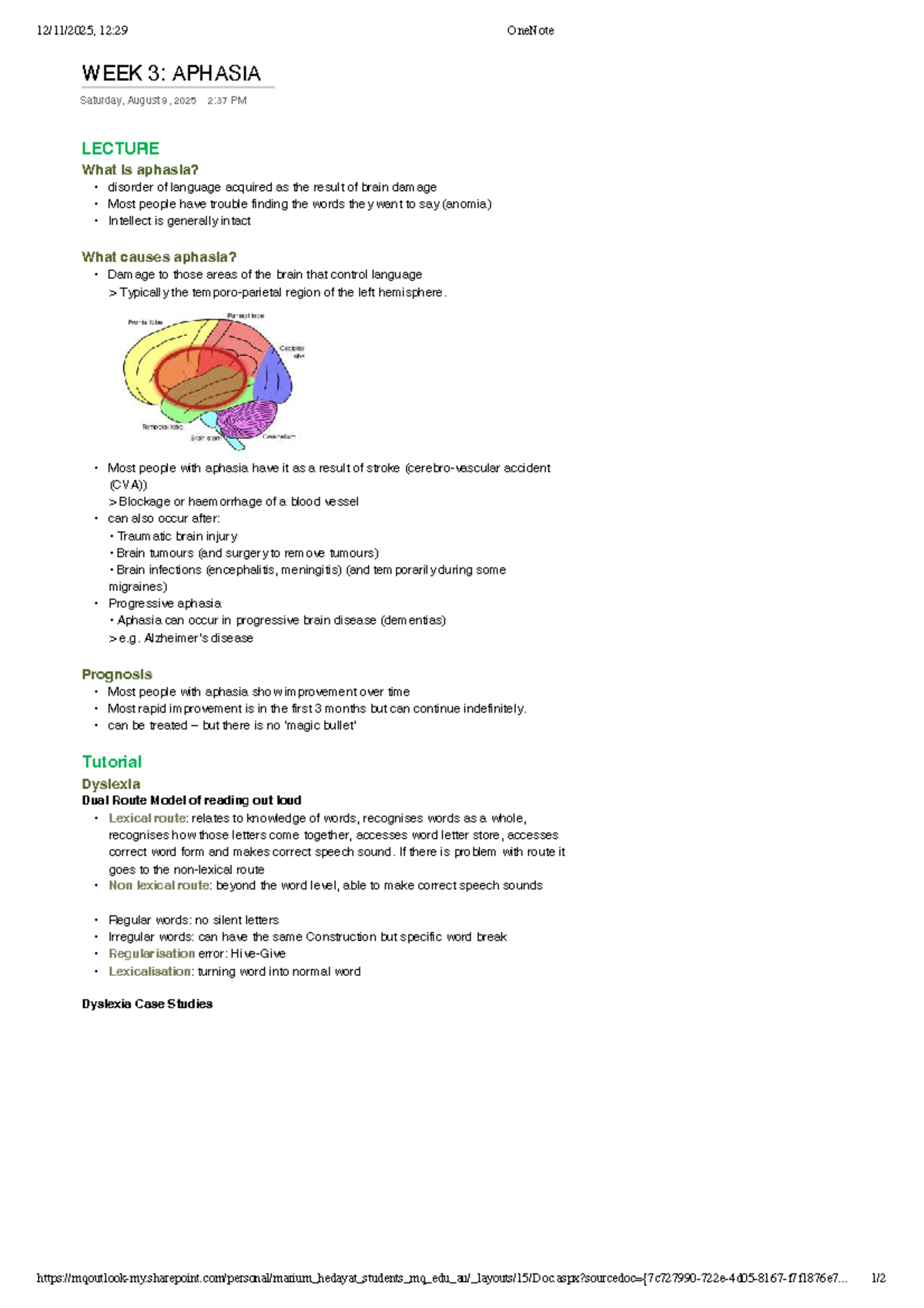 WEEK 3: LECTURE on APHASIA and DYSLEXIA - Studocu