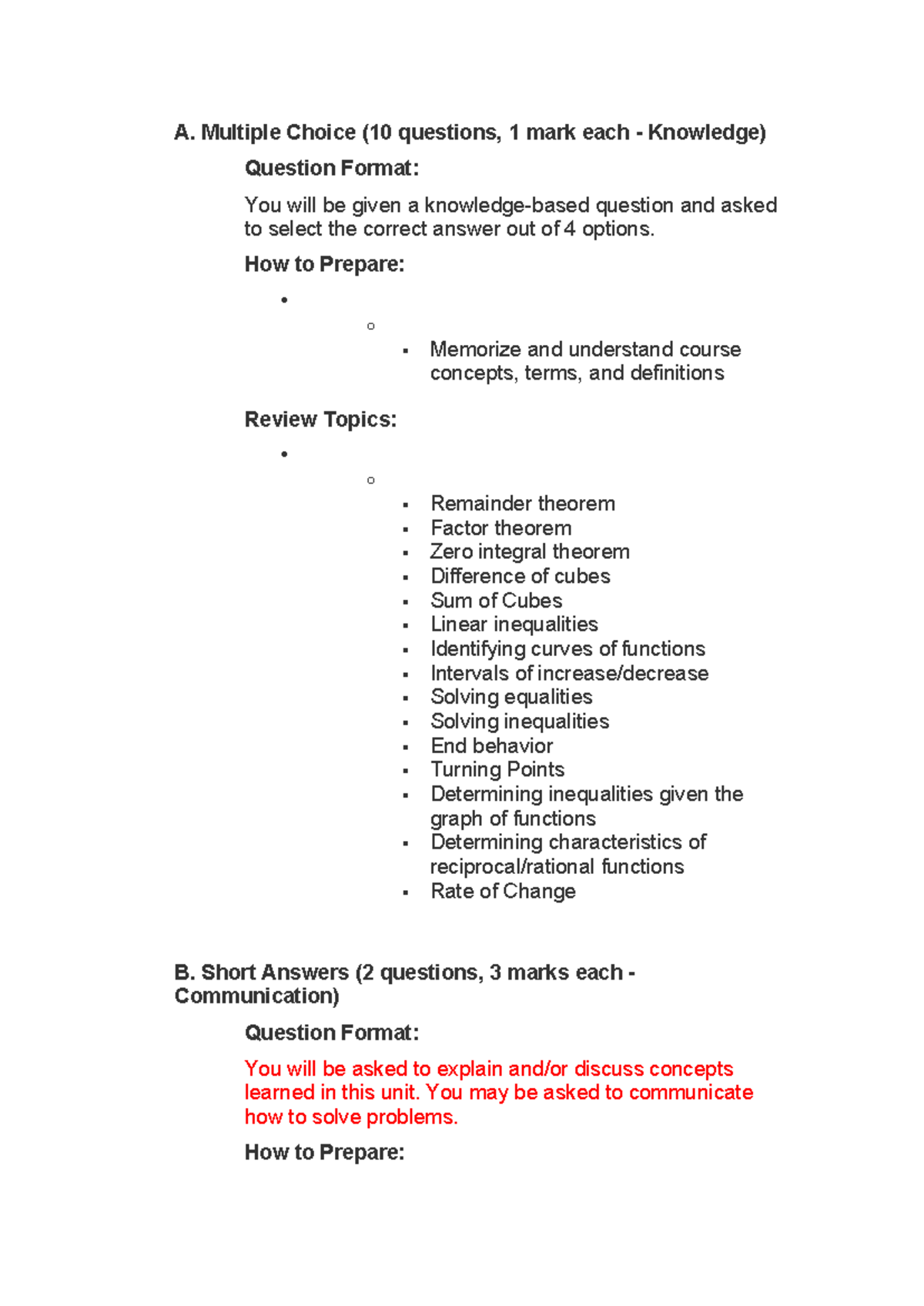 Unit 1 Test Outline - Lec: MCQs, Short Answers & Problem Solving - Studocu