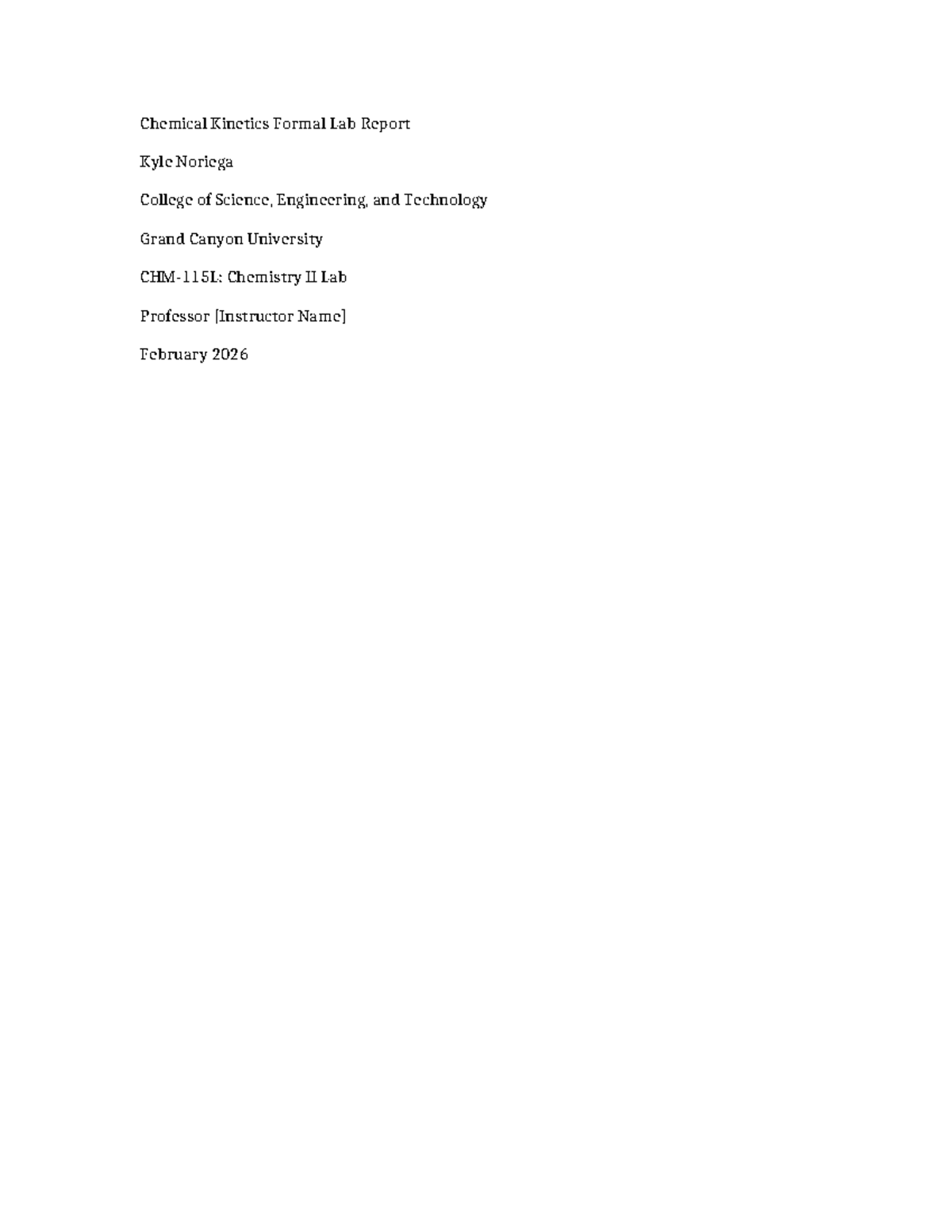 Chemistry II Lab: Chemical Kinetics Formal Lab Report - Studocu