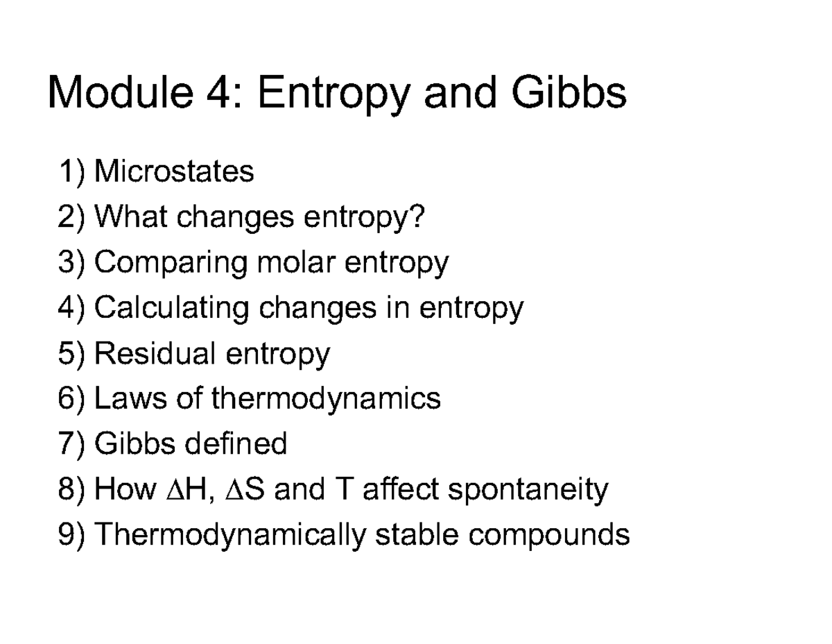 Module 4: Entropy and Gibbs Energy - Learning Goals and Key Concepts ...