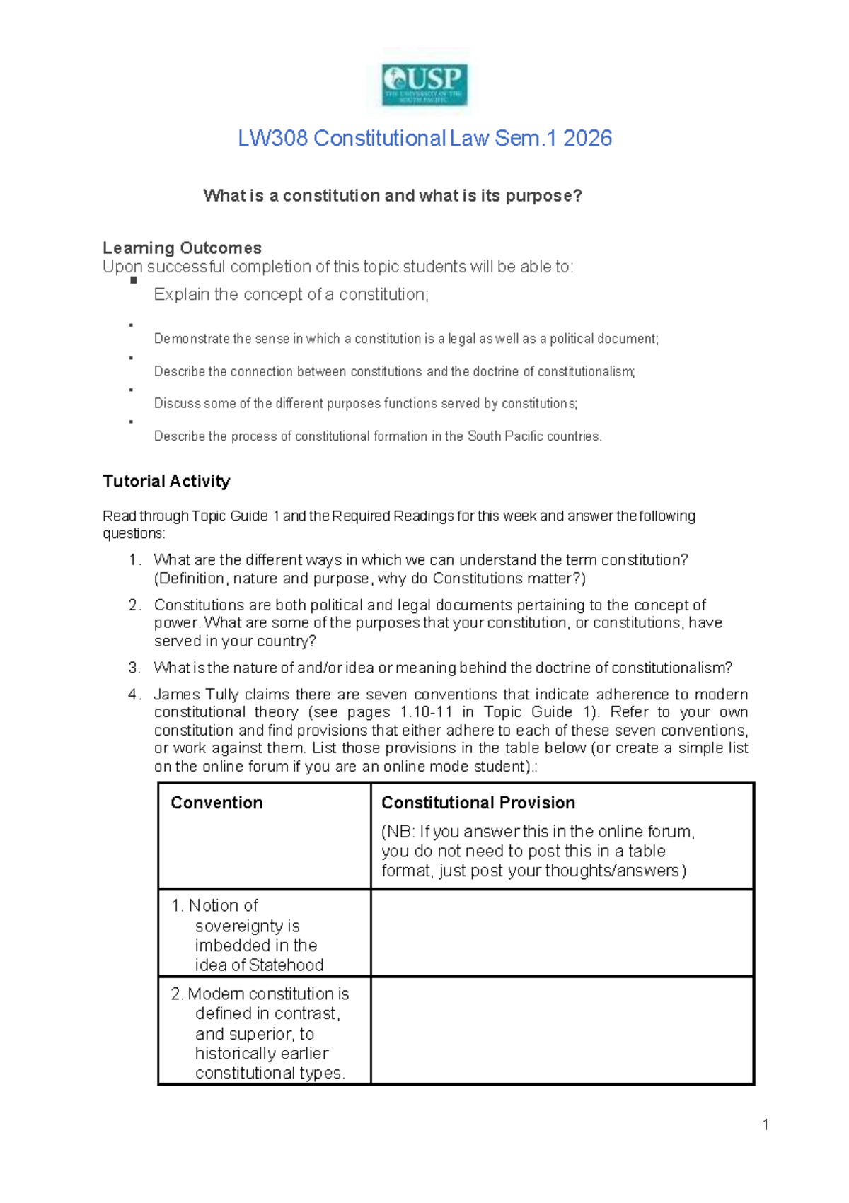 LW308 Constitutional Law Tutorial: Understanding Constitutions & Their ...
