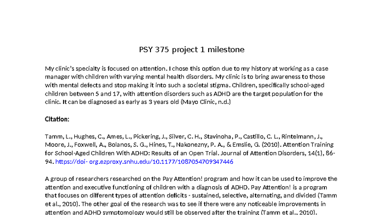 PSY 375 project 1 milestone - PSY 375 project 1 milestone My clinic’s ...