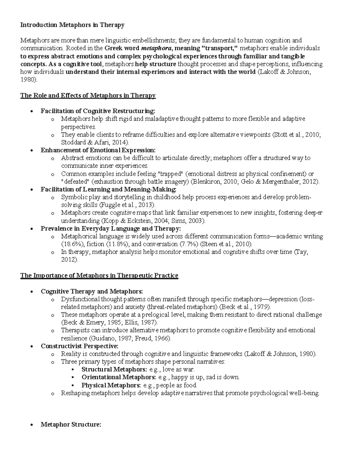 Metaphors in therapy - Introduction Metaphors in Therapy Metaphors are ...