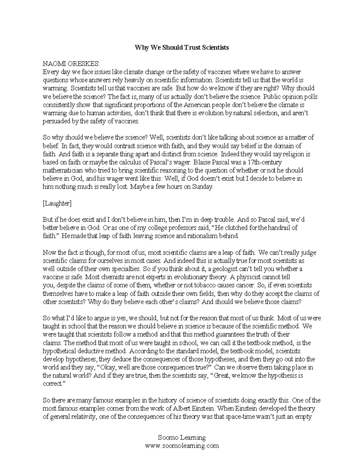 Why We Should Trust Scientists: Insights from Oreskes' Talk - Studocu