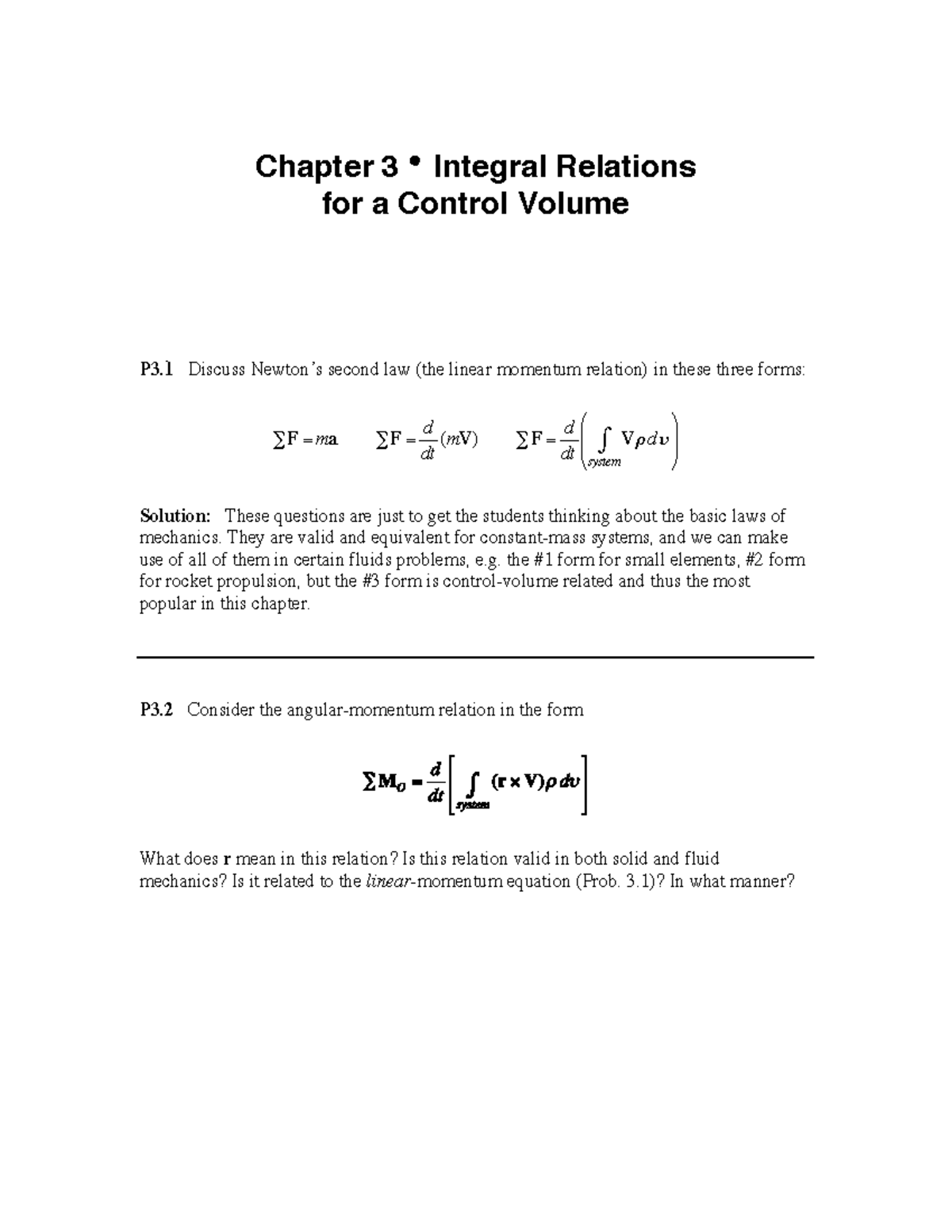 Chapter 3 Integral Relations for a Control Volume - Solutions Manual ...