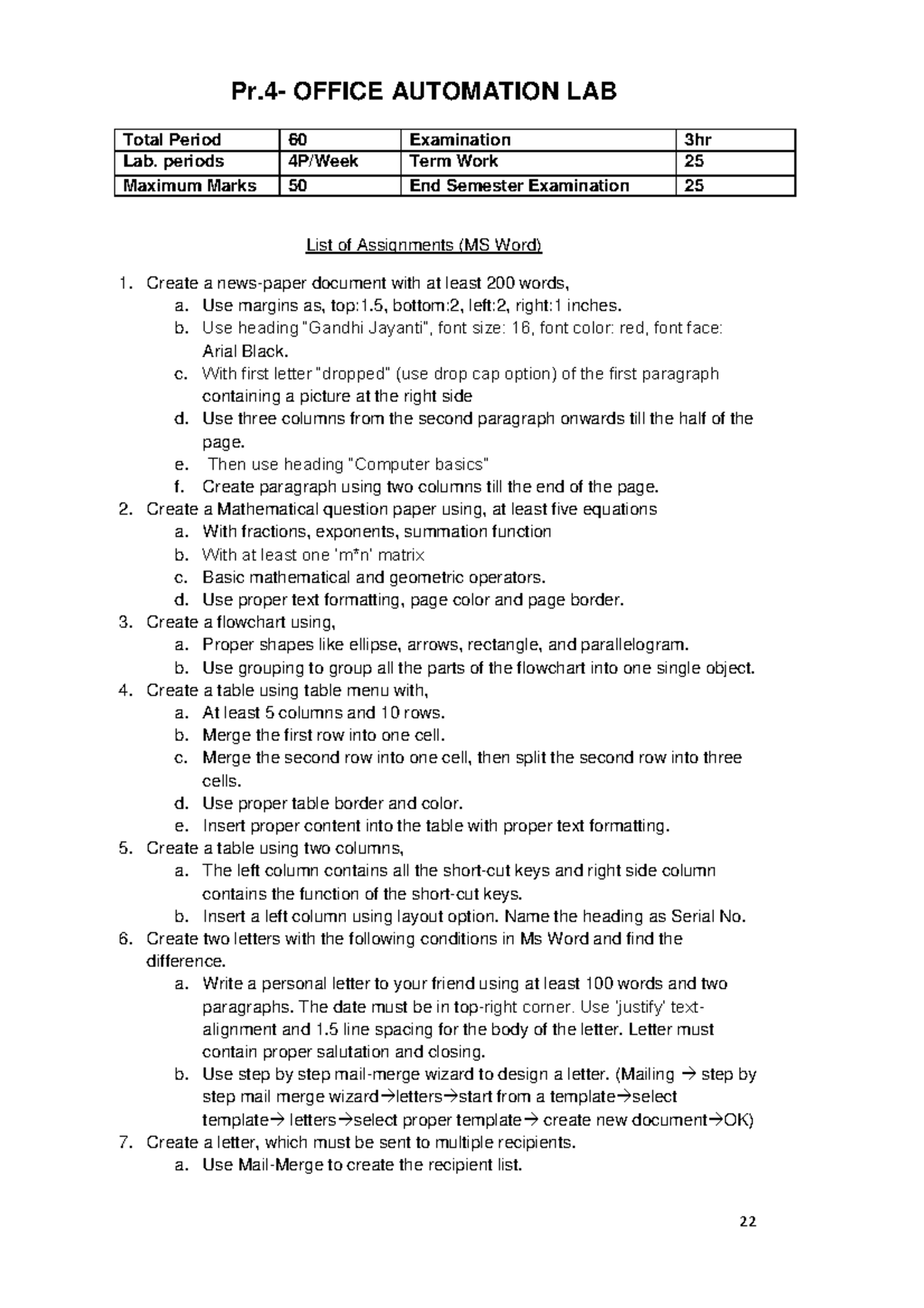 Office Automation Lab - Assignments and Guidelines (CS101) - Studocu