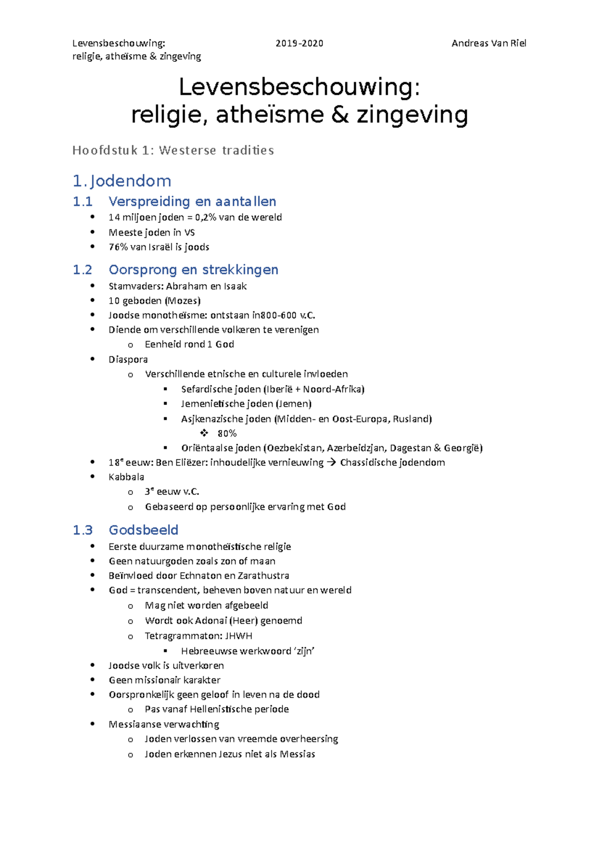 Samenvatting-Levensbeschouwing en zingeving - ####### religie, atheïsme ...