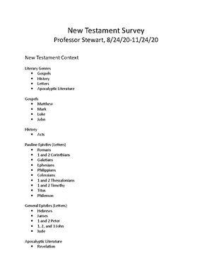 New Testament Exam #1 Study Guide - Study Guide NT Survey: Exam 1 ...