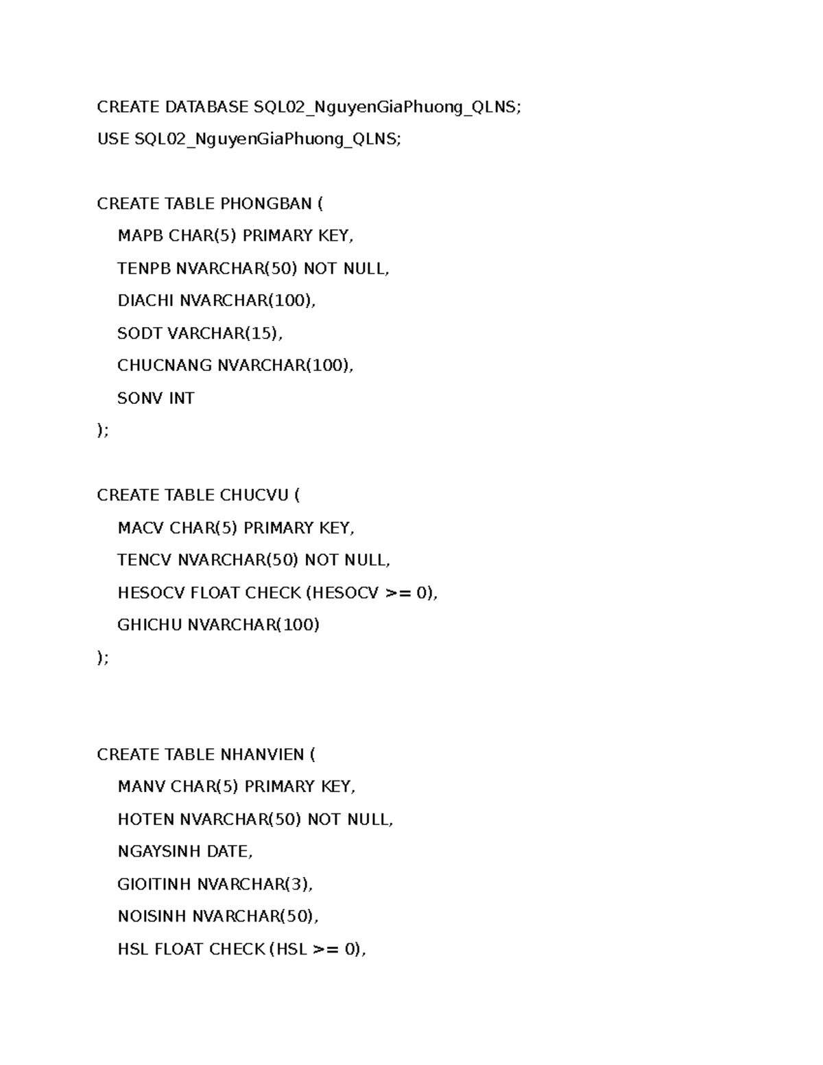 Create Database SQL02 - Table Structures and Functions - Studocu
