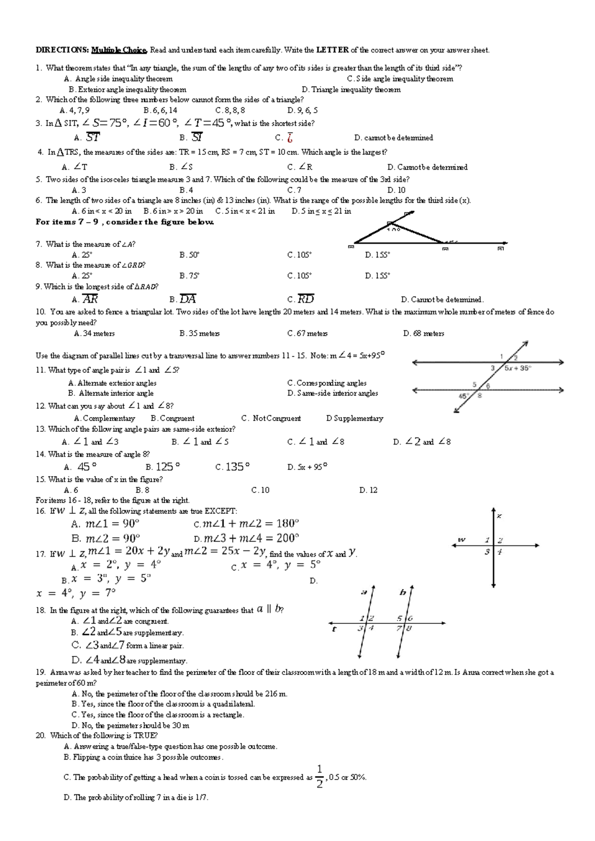 Math 8 Final Exam: Assignments & Practice Questions - Studocu