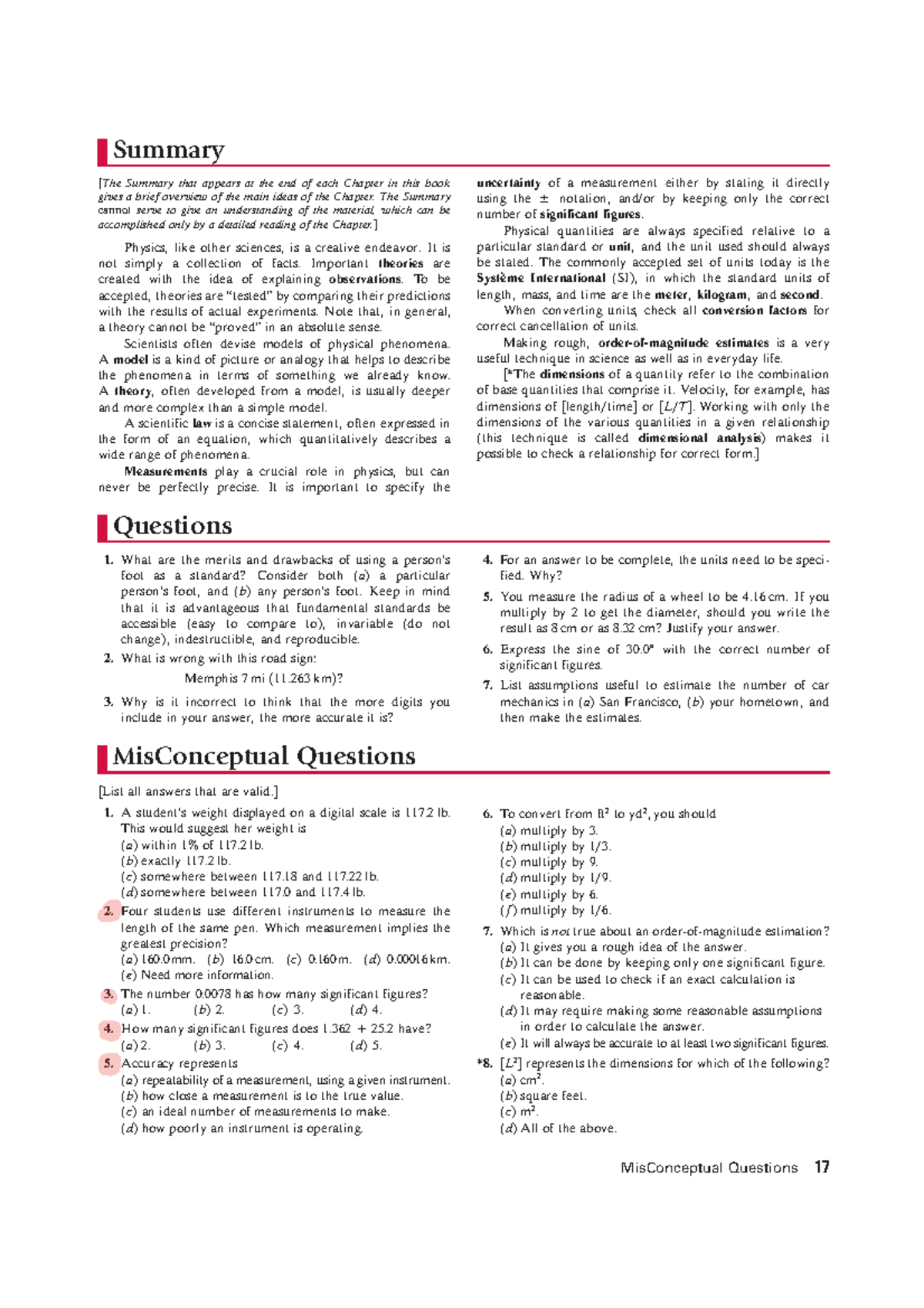 Ch 01 - Summary of Key Concepts and Selected Questions in Physics - Studocu