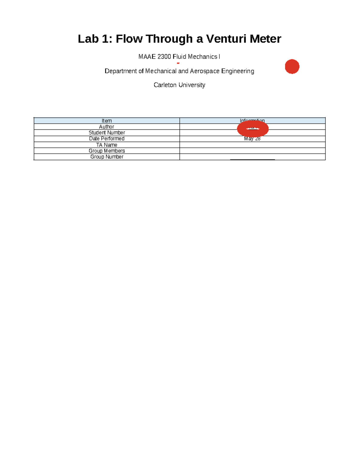Venturi Meter Flow Analysis Lab Report MAAE 2300 - Studocu