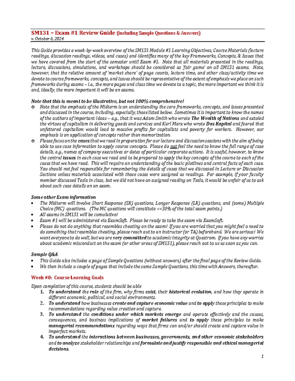 SM131 - Exam 1 Review Guide with Sample Qs & Answers (2024) - Studocu