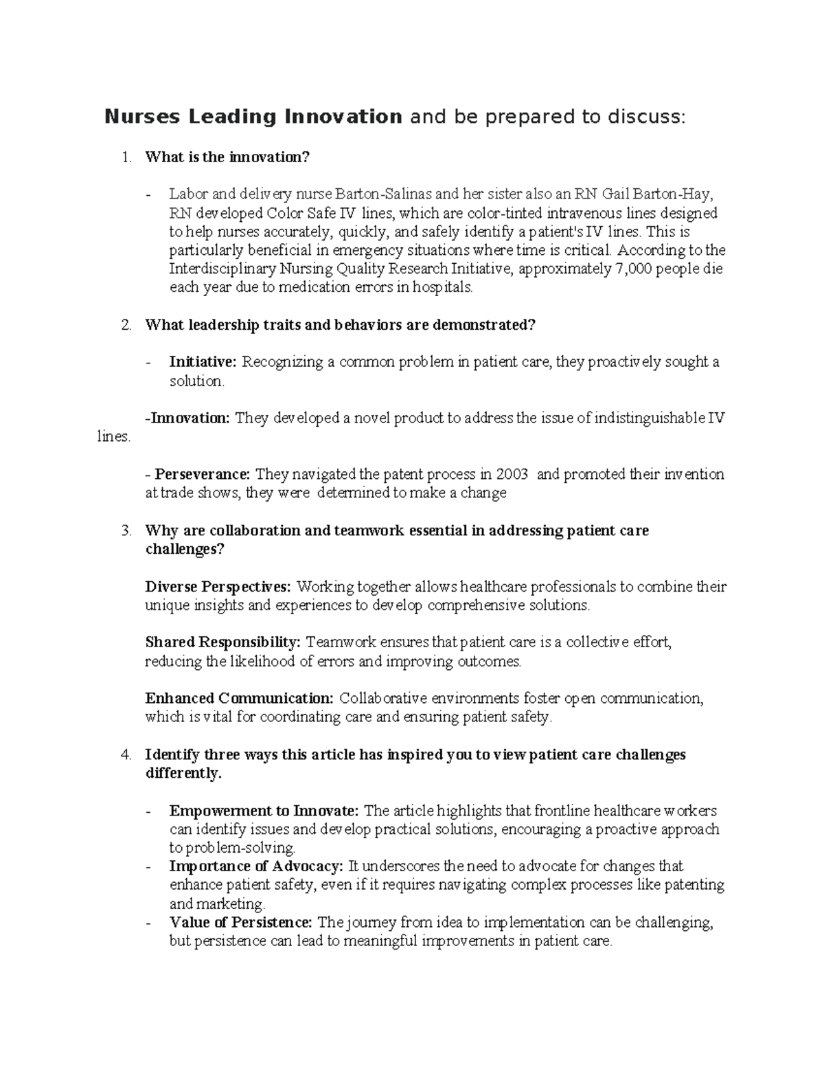 Nurses Leading Innovation - What is the innovation? - Labor and ...