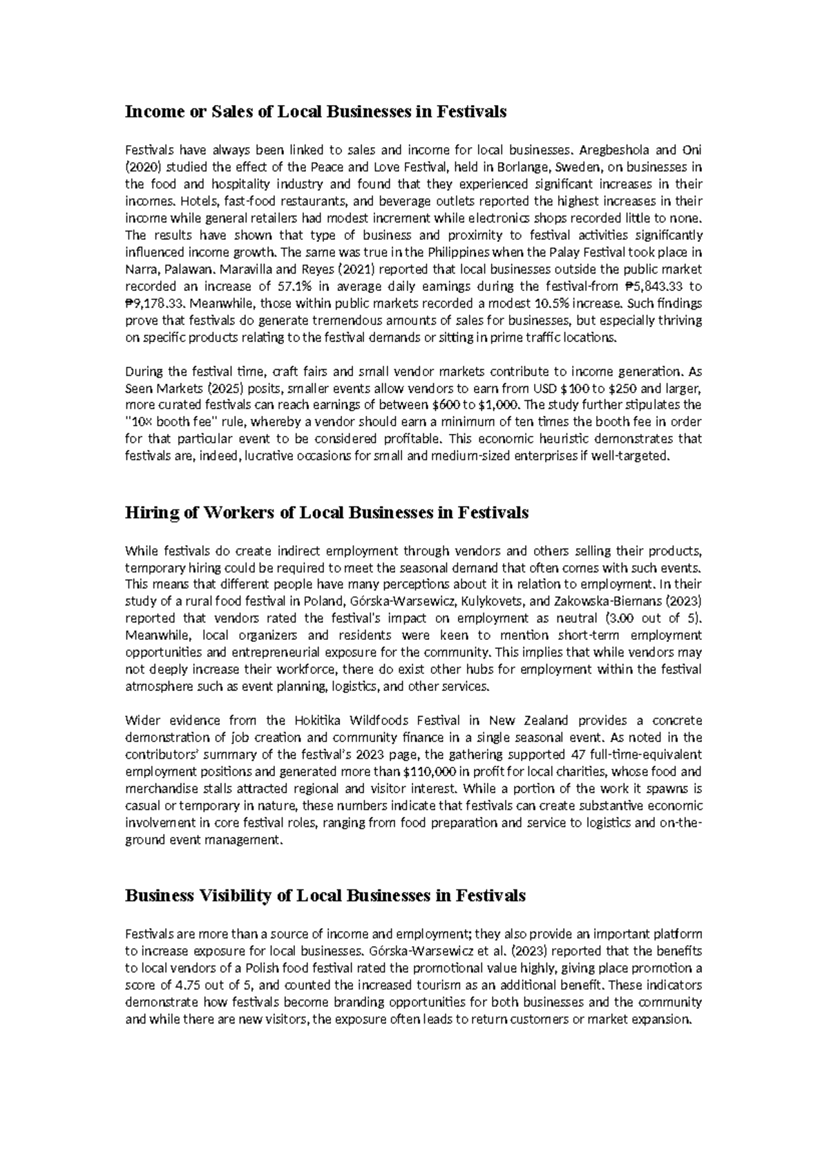 Income and Sales Impact of Festivals on Local Businesses (RRL ADI ...