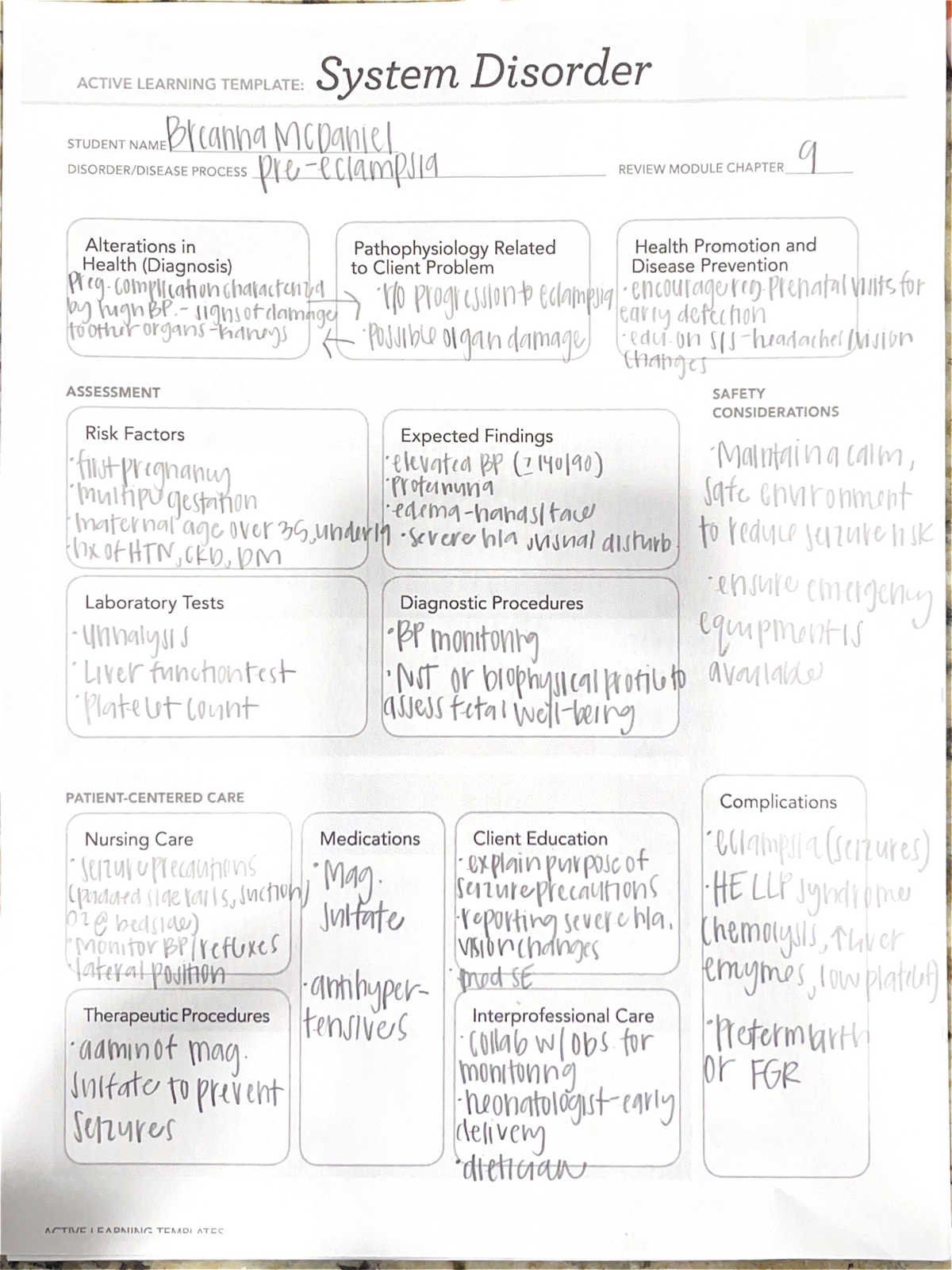 Ob ATI - notes - ACTIVE LEARNING TEMPLATE: System Disorder STUDENT NAME ...