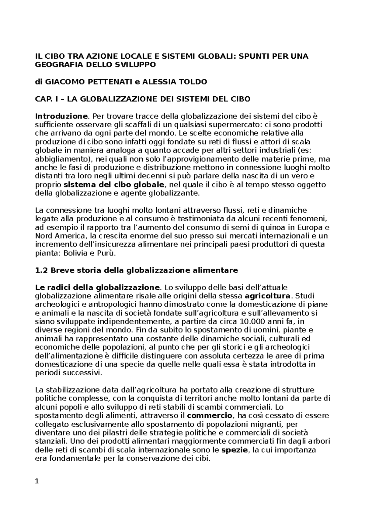 Riassunto IL CIBO TRA Azione Locale E Sistemi Globali copia - IL CIBO ...