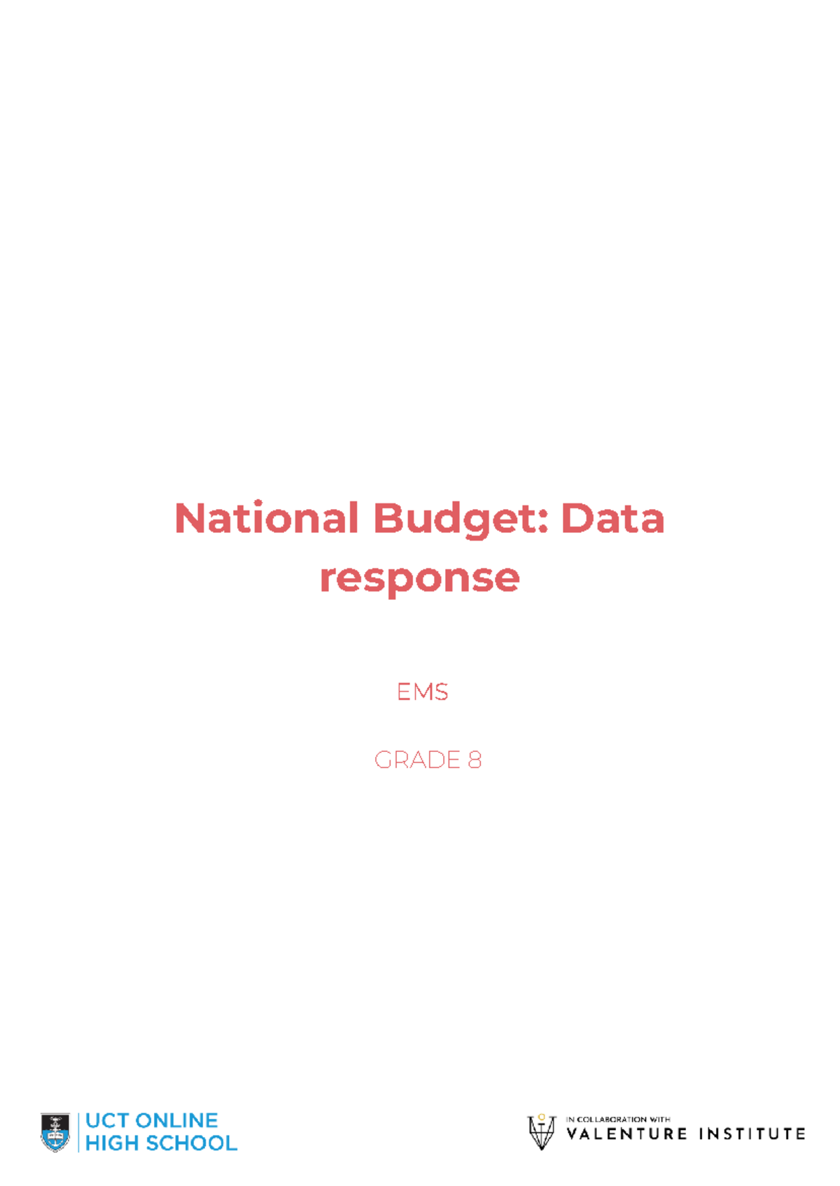 Grade 8 EMS National Budget Data Response QP and Analysis - Studocu