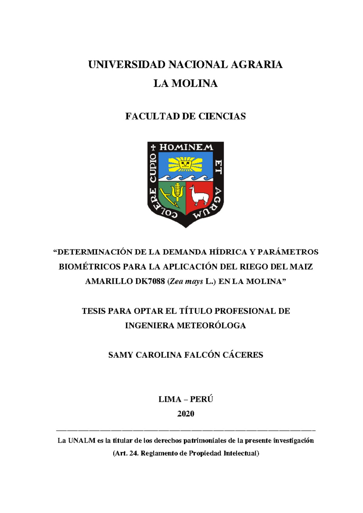 Tesis de Ingeniería Meteorológica: Requerimiento Hídrico del Maíz ...