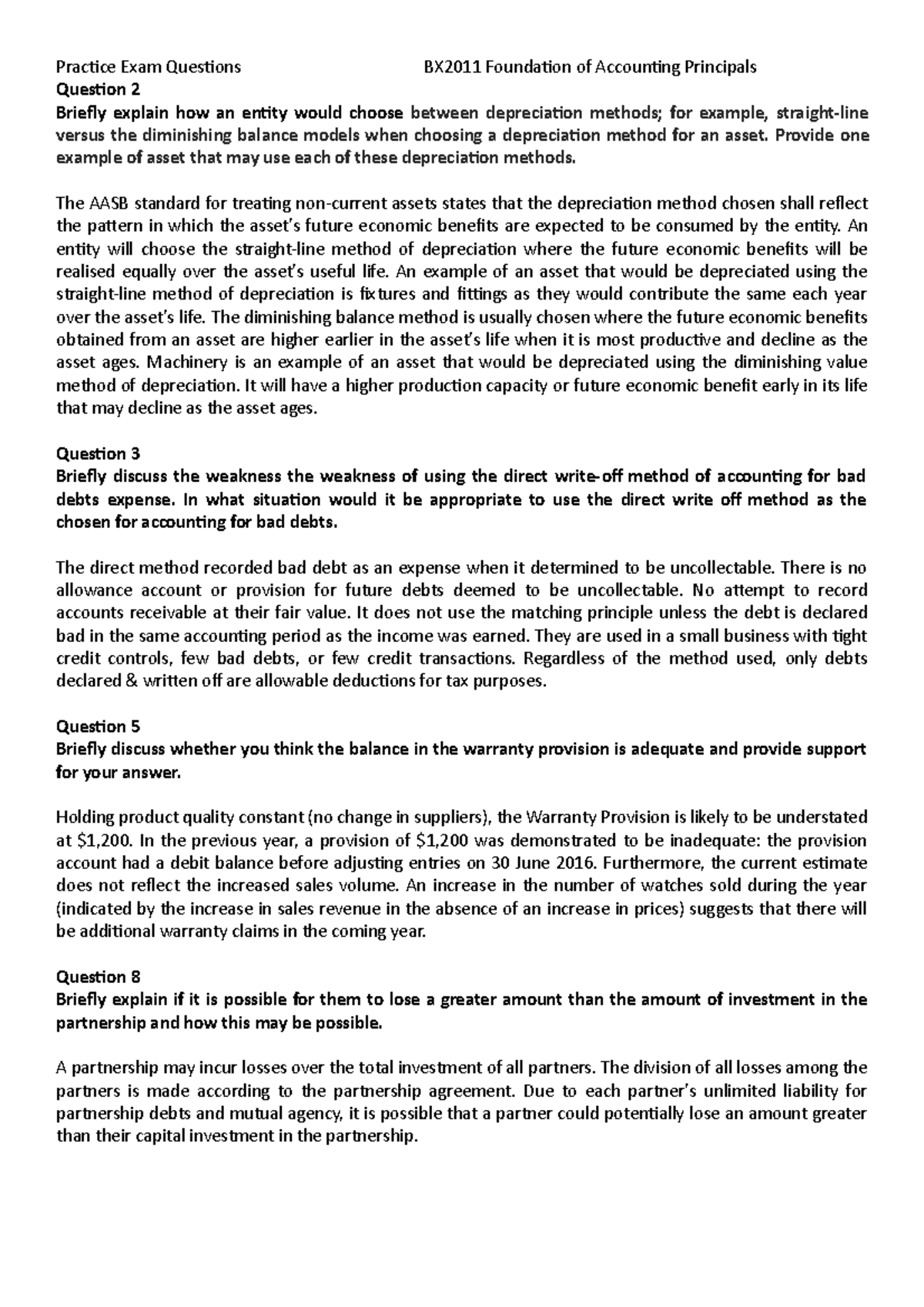 BX2011 Final Exam Practice Questions on Accounting Principles - Studocu