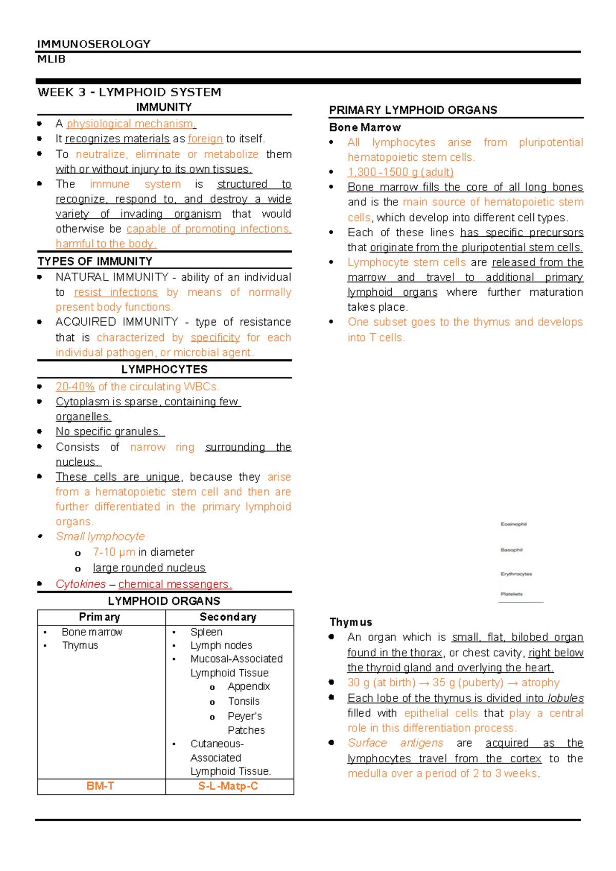 Immunosero MLIB Week 3: Lymphoid System & Immunity Overview - Studocu